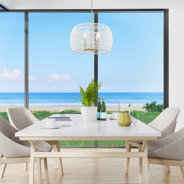 Ellie 4-Light Chandelier, Modern Brushed Gold With Bleached White ...