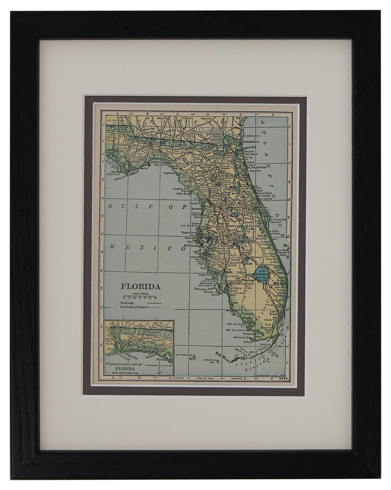 Original Florida Map, Framed Vintage Map-Authentic 1920s Map ...