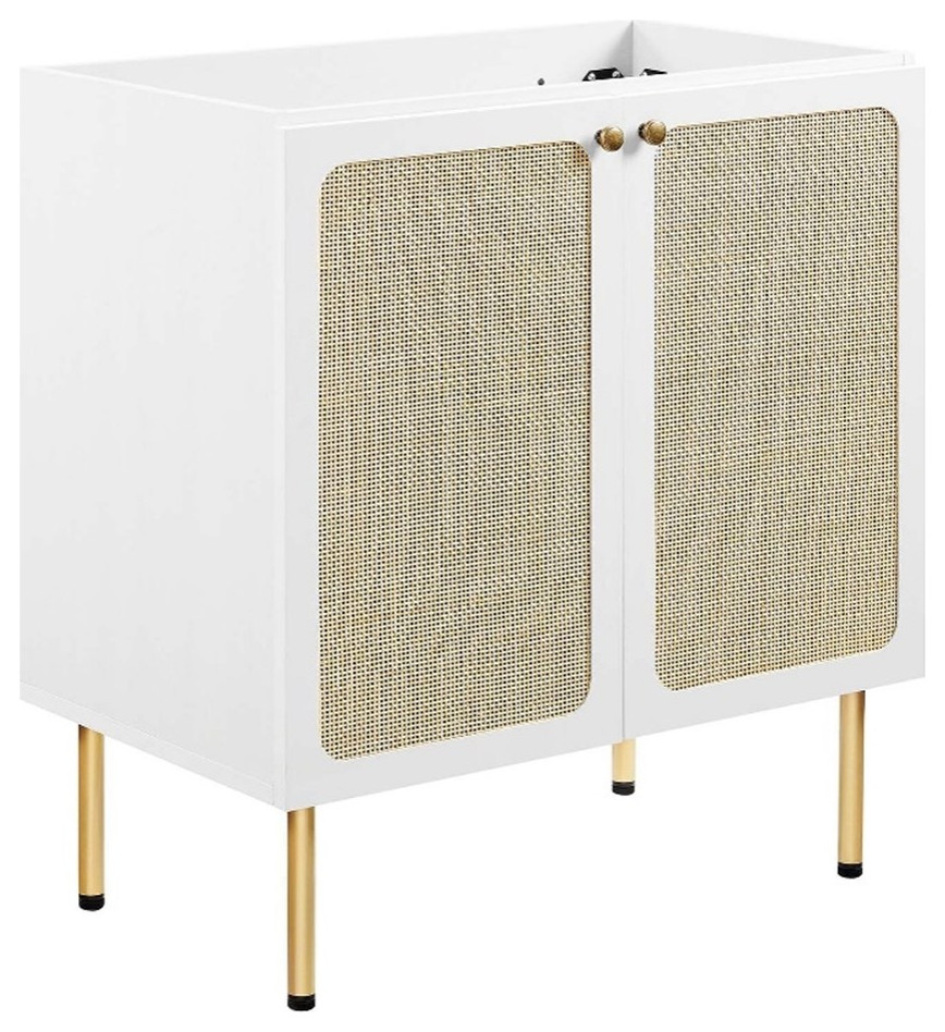 Modway Chaucer 30" Wood & Rattan Bathroom Vanity Cabinet in White ...