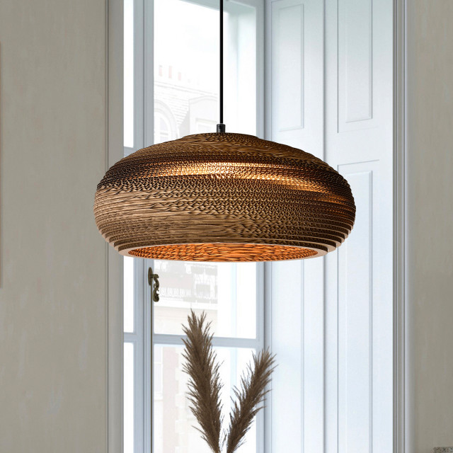 Matte Black Modern Nordic Style Pendant With Natural Brown Origami ...