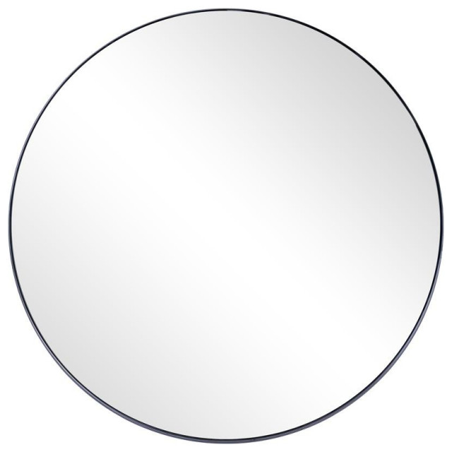Camden Isle 32 Inch Round Black Metal Frame Mirror - Transitional ...
