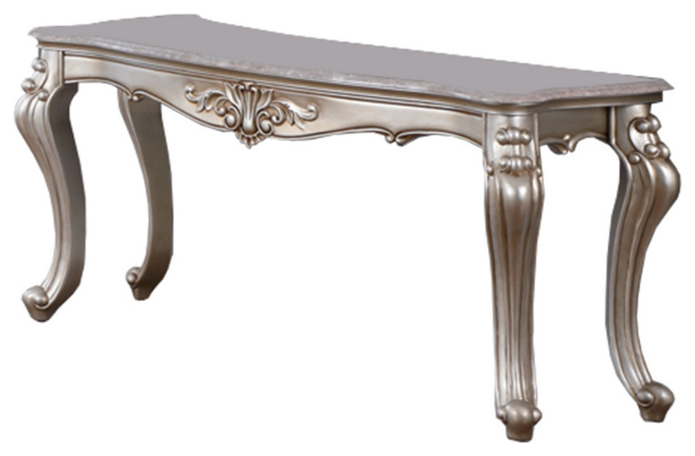 Traditional Wooden Console Table with Marble Top, Champagne Gold and ...