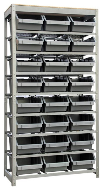 King's Rack 8-Tier Metal Organizer Shelving Rack with 24 Bins in Gray ...