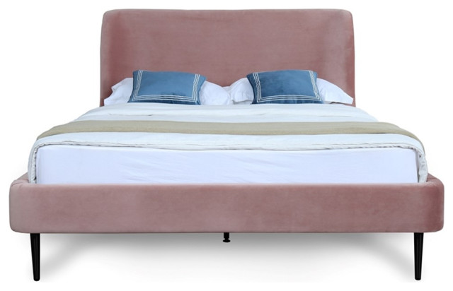 Heather Full Size Modern Glam Velvet Upholstered Bed Frame in Blush ...