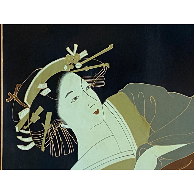 Vintage Wood Asian Japanese Lady Lacquer Wall Painting Art Hws3410 ...