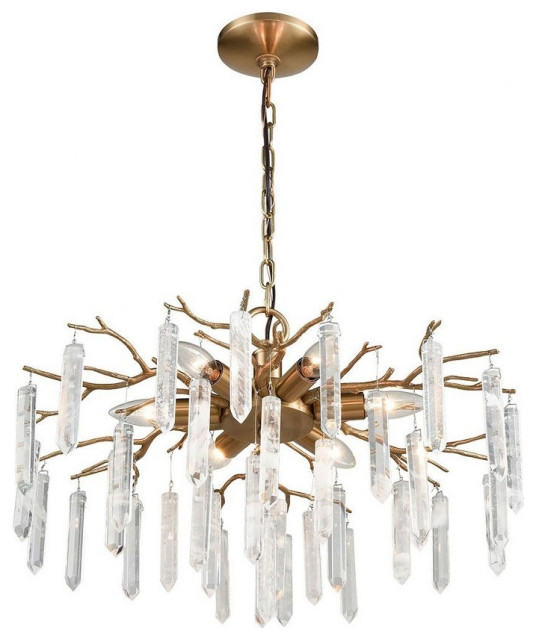 6-Light Chandelier Ice Crystal Branches in Coffee Bronze Finish Metal ...
