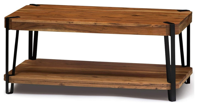 Rustic Industrial Coffee Table, Solid Wood, Metal Straps Frame ...