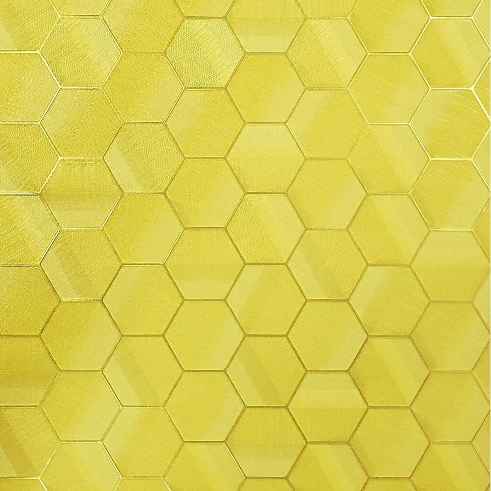 Hexagon Yellow Gold Metallic textured Wallpaper 3D Geometric ...