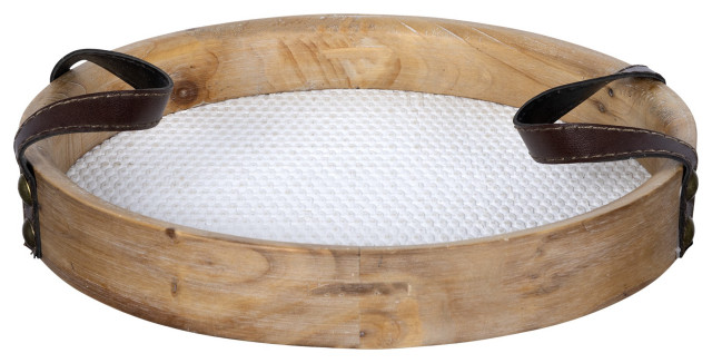 Round Wooden Tray With Leather Handles - Farmhouse - Serving Trays - by ...