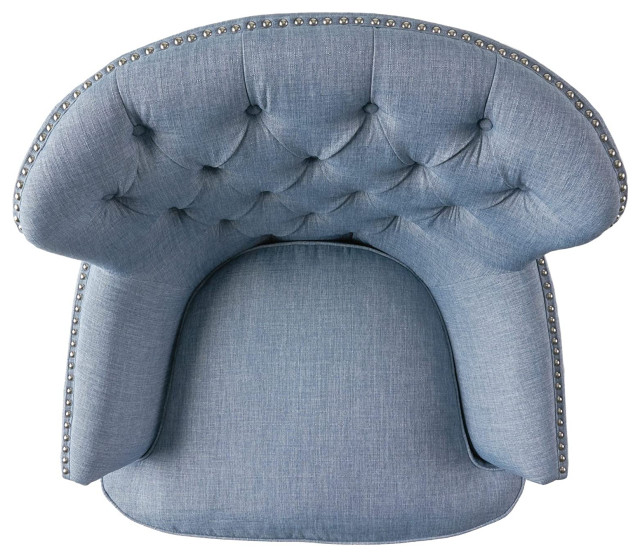 Contemporary Light Blue Club Chair with Button Tufted Back & Nailhead ...