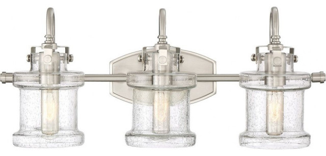 3 Light Transitional Vanity Light Fixture-Brushed Nickel Finish - Wall ...
