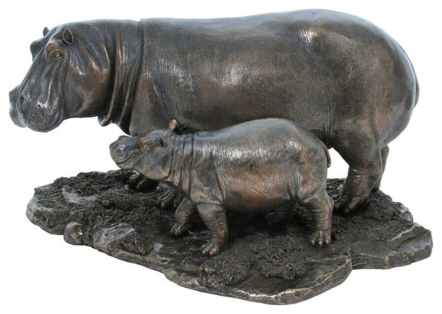 Hippo with Baby Hippo Statue - Contemporary - Decorative Objects And ...