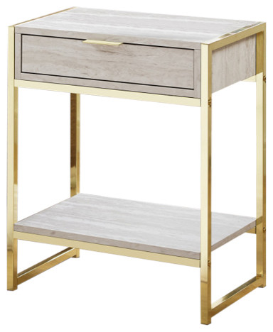 24" Gold And Beige Marble Rectangular End Table With Drawer ...