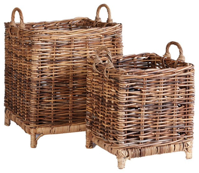 Set of 2 Large Natural Rattan Storage Baskets Square Planter Cachepot ...
