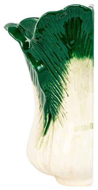 Embossed Stoneware Cabbage Shaped Wall Vase Planter, Green and White ...