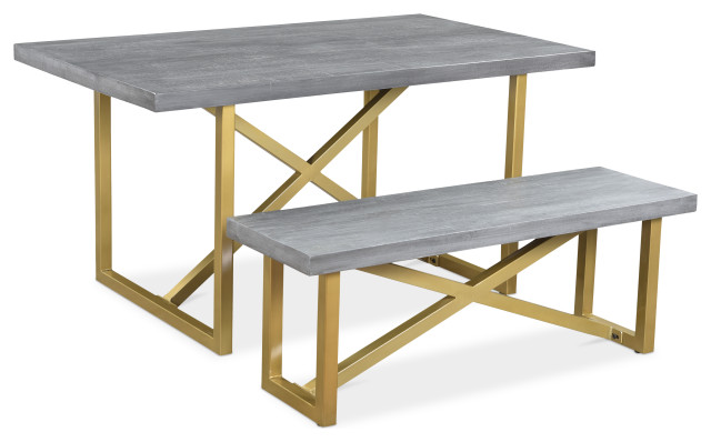 Raven Grey Mango Wood Dining Table With Gold Iron 60" - Contemporary ...