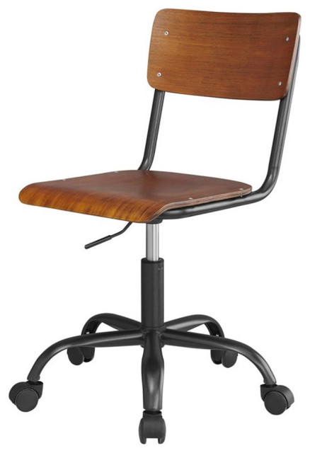 Pemberly Row Contemporary 20" Metal Office Chair in Walnut / Gunmetal ...