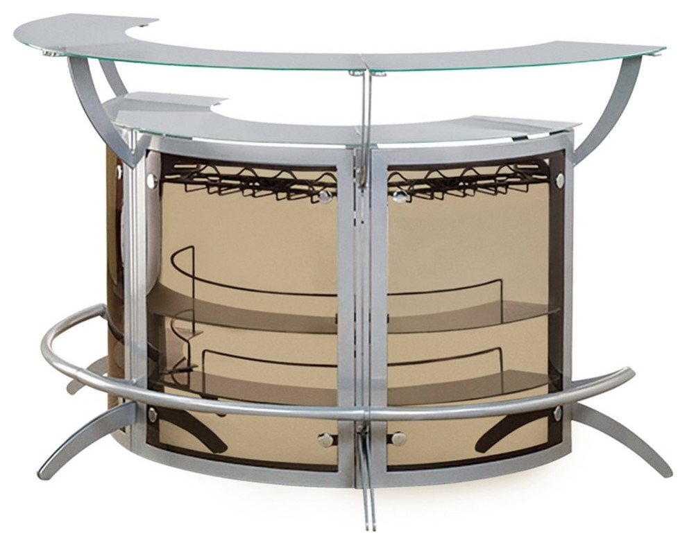 Pemberly Row Contemporary Metal 3-Piece Curved Bar Unit in Silver ...