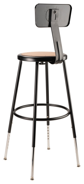 NPS Height Adjustable Heavy Duty Steel Stool With Backrest, Black, 25 ...