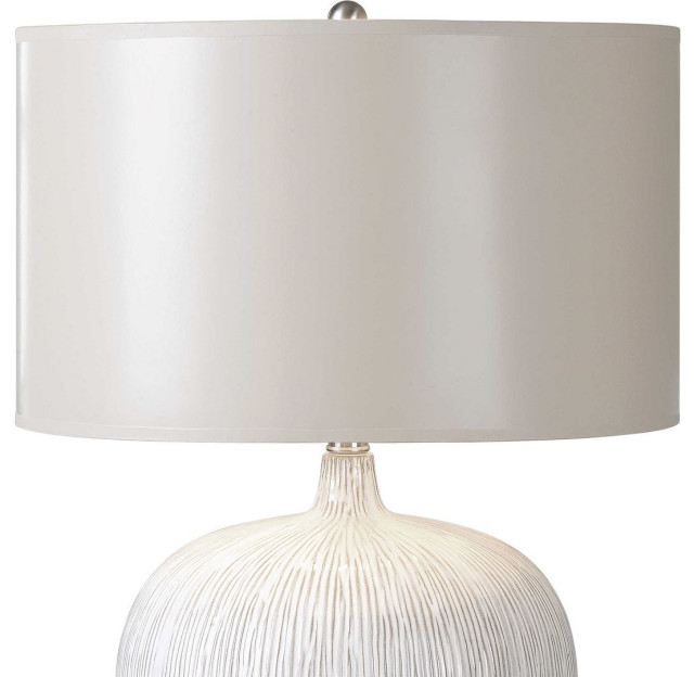 Fat Round Distressed Ivory Ceramic Ribbed Table Lamp 23 in Modern ...