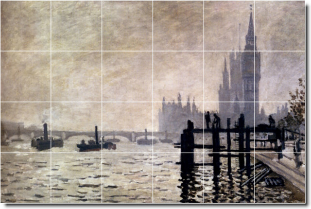 Claude Monet City Painting Ceramic Tile Mural #31, 72" Wide x 48" High ...