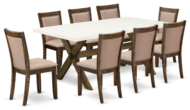 X727Mz716-9 9-Piece Dining Set, Rectangular Table and 8 Parson Chairs ...