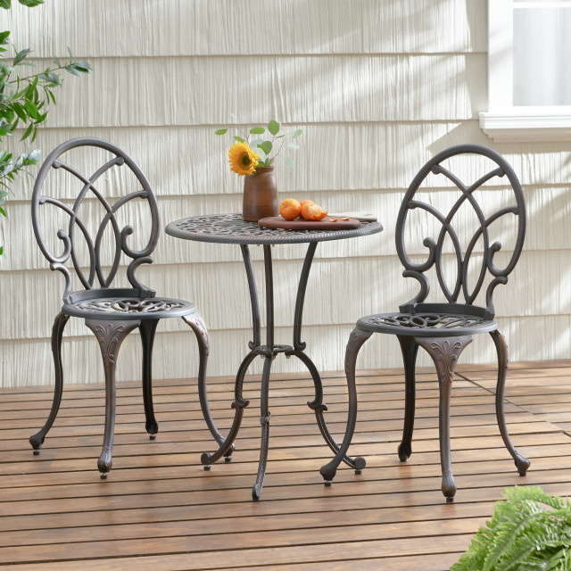 GDF Studio 3-Piece Andover Outdoor Copper Cast Aluminum Bistro Set ...