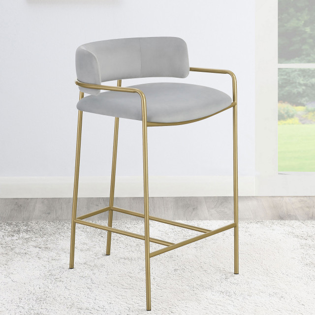 Comstock Upholstered Low Back Stool Grey and Gold Counter Stool ...