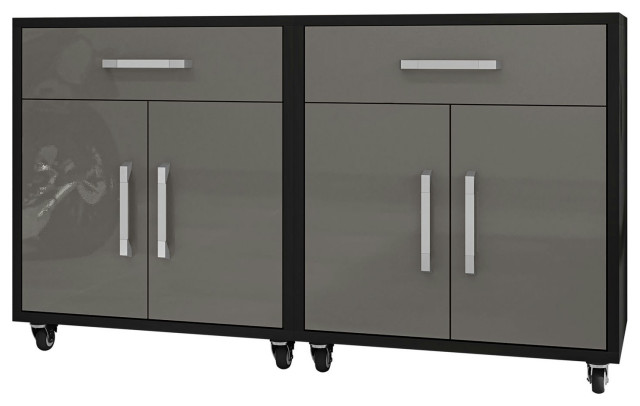 Eiffel Mobile Garage Cabinet, Matte Black and Gray, 2-Piece Set ...