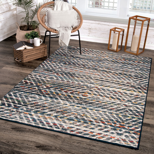 Orian Gemstone Mingled Dark Blue Area Rug, 5'3" x 7'6" - Contemporary ...