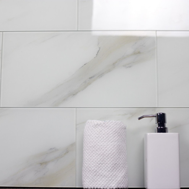 Nature 8 in x 16 in Glass Field Tile in Calacatta White - Contemporary ...