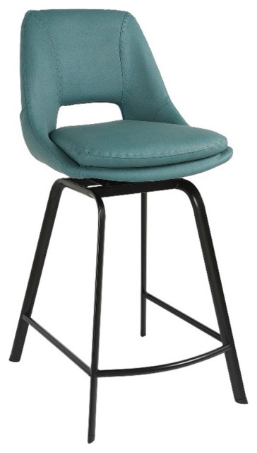 Ayn 26 Inch Modern Counter Stool Vegan Faux Leather Swivel Metal Blue ...
