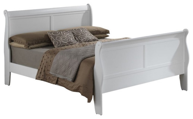 Maklaine Traditional styled Wood Full Sleigh Bed in White Finish ...