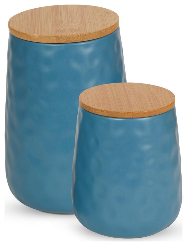 Storm Blue Matte Dimple Texture Ceramic Canister Set/2 - Contemporary ...