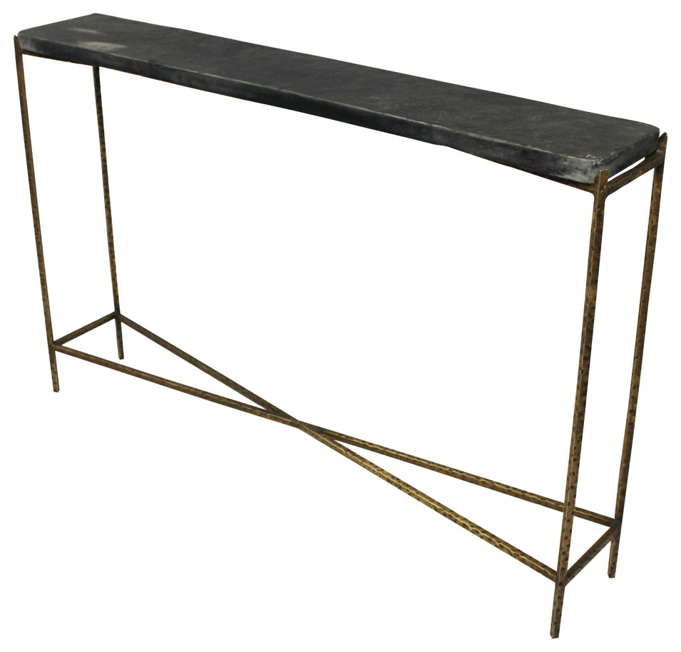 48" Black and Gold Stone Frame Console Table - Industrial - Console ...