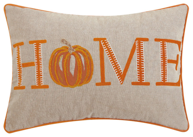 Natural Home Pumpkin Embroidered Pillow - Farmhouse - Decorative ...