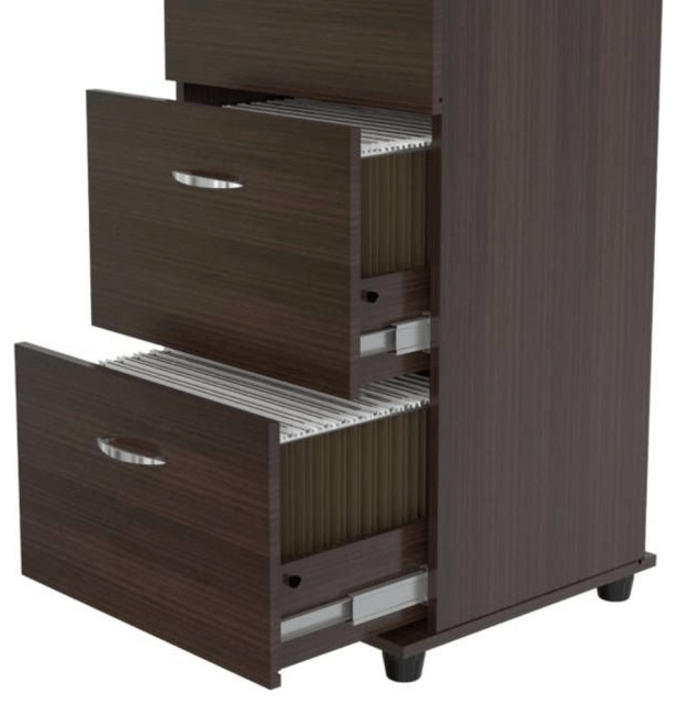 Espresso Wood Three Drawer Filing Cabinet - Transitional - Filing ...