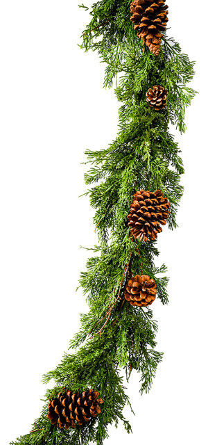 Artificial Cypress Garland with Pine Cones, 3 Sizes - Modern - Wreaths ...