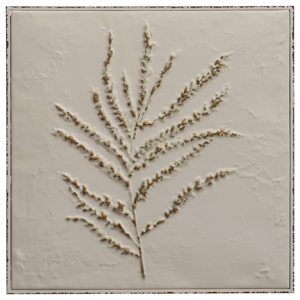 15" Square Embossed Metal Wall Decor, Botanicals, Distressed White ...