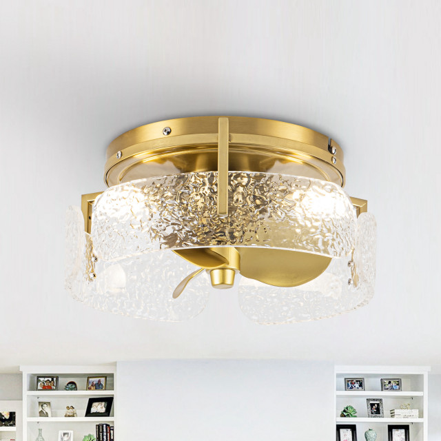 12.7-inch Modern Gold Small Flush Mount Ceiling Fan - Transitional ...