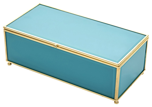 Sophisticated Rectangular Wood And Glass Storage Box, Blue ...