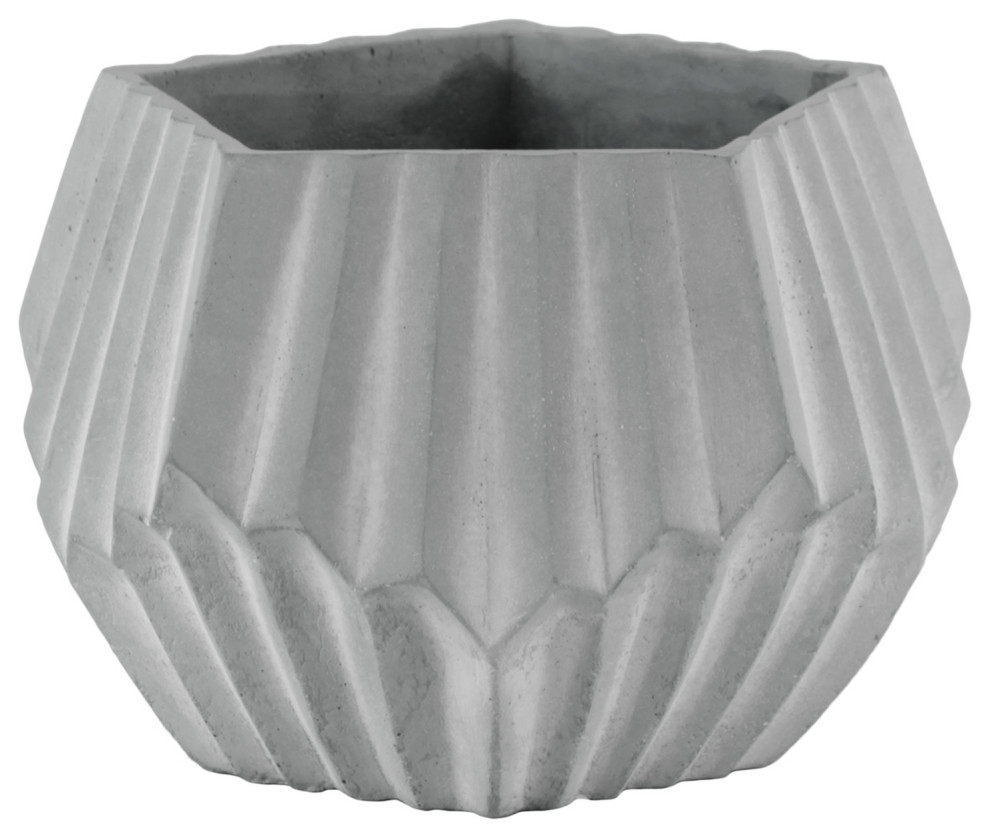 Cement Pentagon Shaped Pot with Ribbed Design, Small, Washed Gray ...