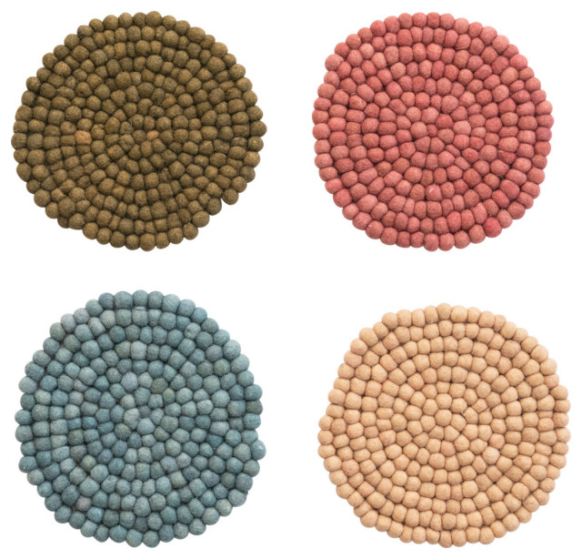 Handmade Wool Felt Ball Trivet, 4 Colors - Contemporary - Trivets - by ...