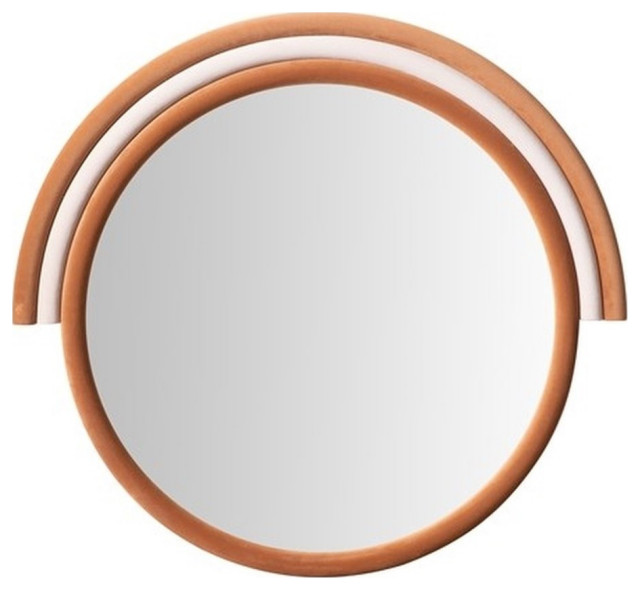 TOV Furniture Lally Round Velvet & Glass Wall Mirror in Terracotta ...