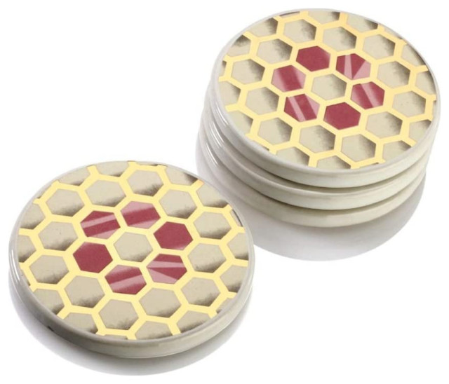 Ceramic Round 4 pieces Pink and Gold Coaster Set - Contemporary ...
