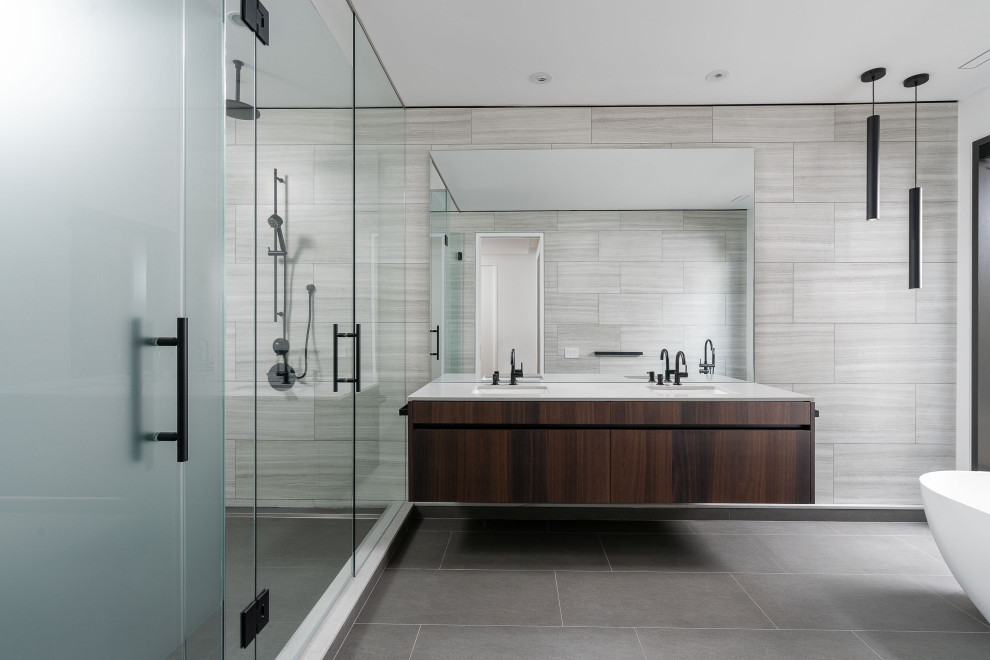 Large Ensuite with Custom Master Vanity - Contemporary - Bathroom ...