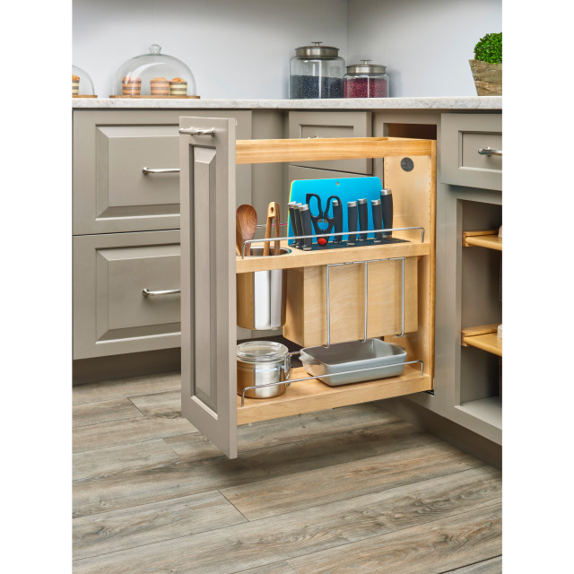 Wood Base Cabinet Knife Block Pull Out Organizer With Soft Close, 9.28 ...