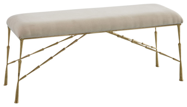 Gold Brass Minimalist Arch Long Bench Metal Frame Customizable Cushion ...