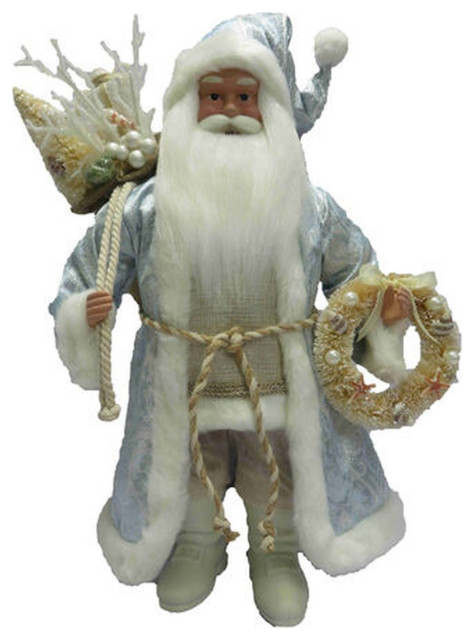 December Diamonds Tropical Ornaments Blue / Tan Santa With Wreath ...