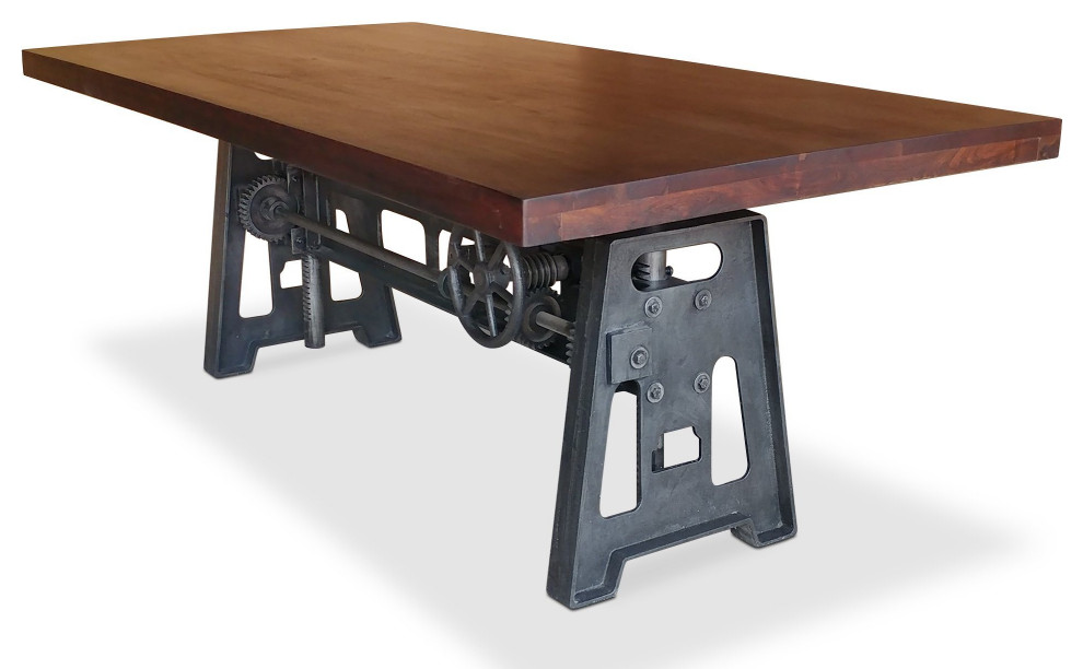 Industrial Dining Table - Cast Iron Base - Adjustable Height Crank ...